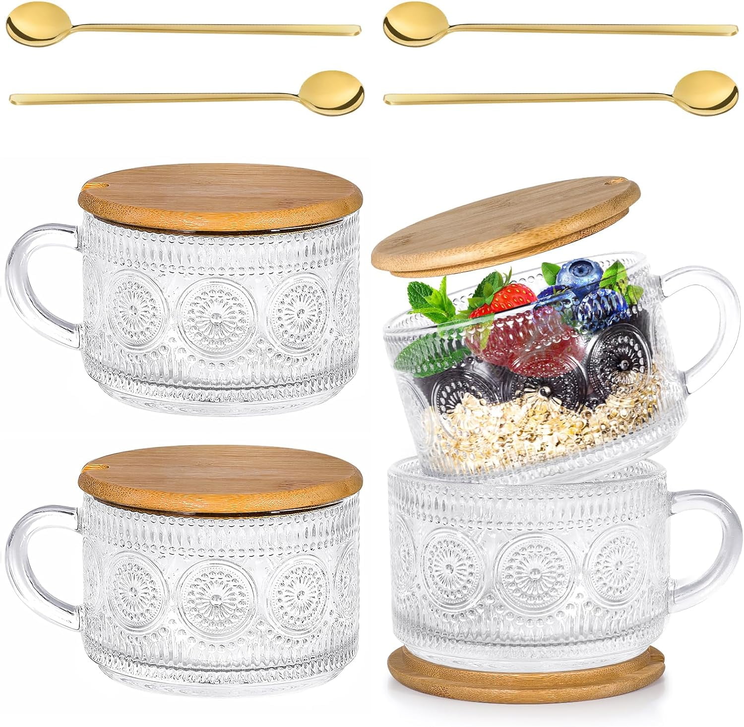 4PCS Vintage Coffee Mugs Gifts for Women, Overnight Oats Containers ...