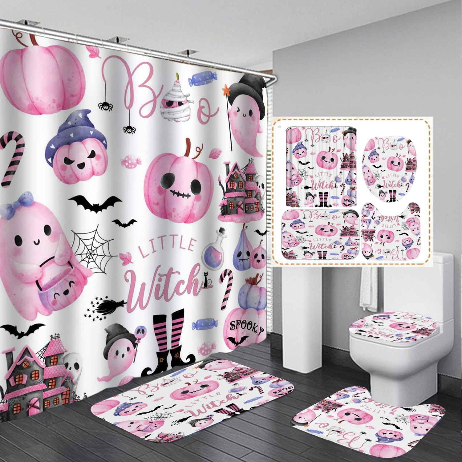 4pcs Vintage Halloween Shower Curtain Sets With Rugs Waterproof Fabric