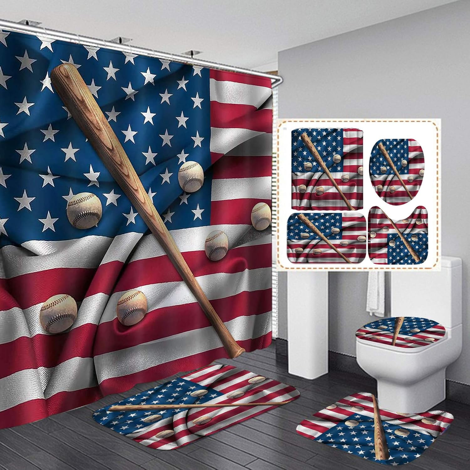 4PCS Vintage Motorcycle Shower Curtain Set, Sexy American Woman Dirt ...