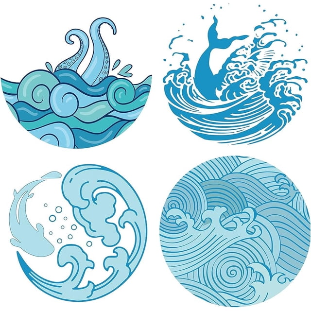 4PCS Waves Window Sliding Door Decals Sticker Static Glass Clings Non ...