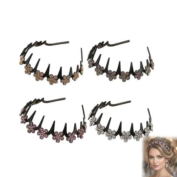 4PCS Wavy Crystal Headband Set, Butterfly Clip Headband Set For Women ...