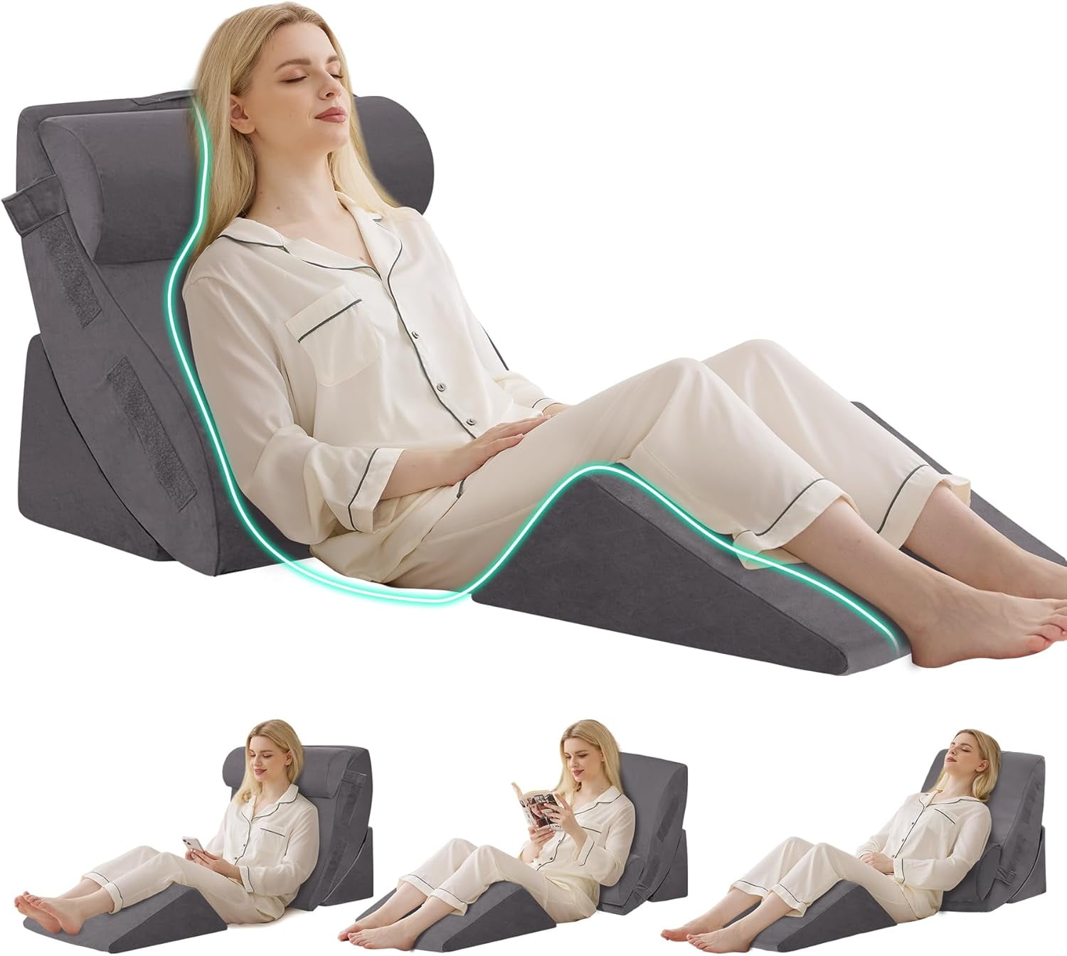 4PCS Wedge Pillow Set for After Surgery, Orthopedic Bed Wedge Pillow ...