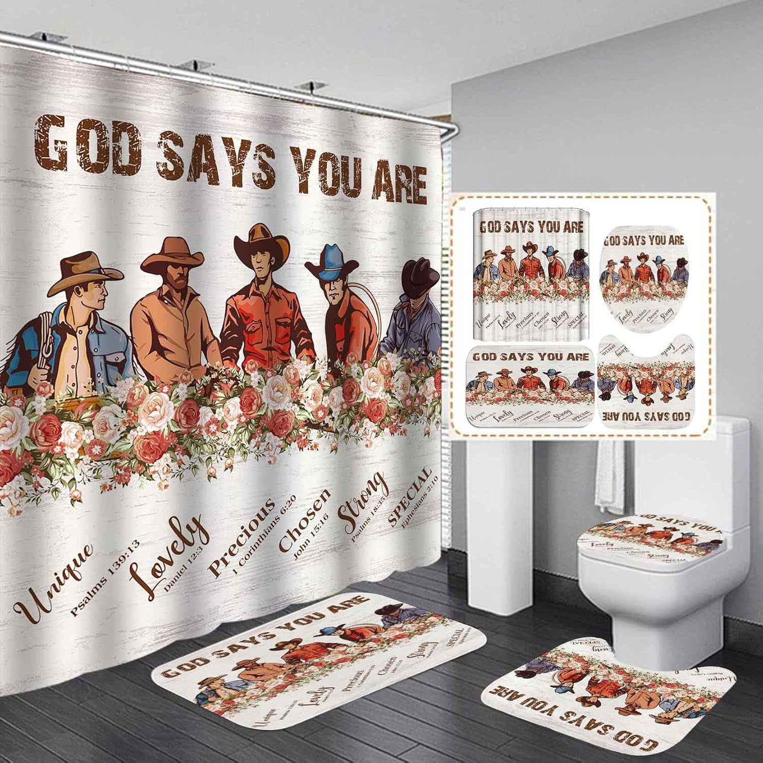 4PCS Western Shower Curtain Set, Rodeo Cowboy Riding Horse Stallion ...
