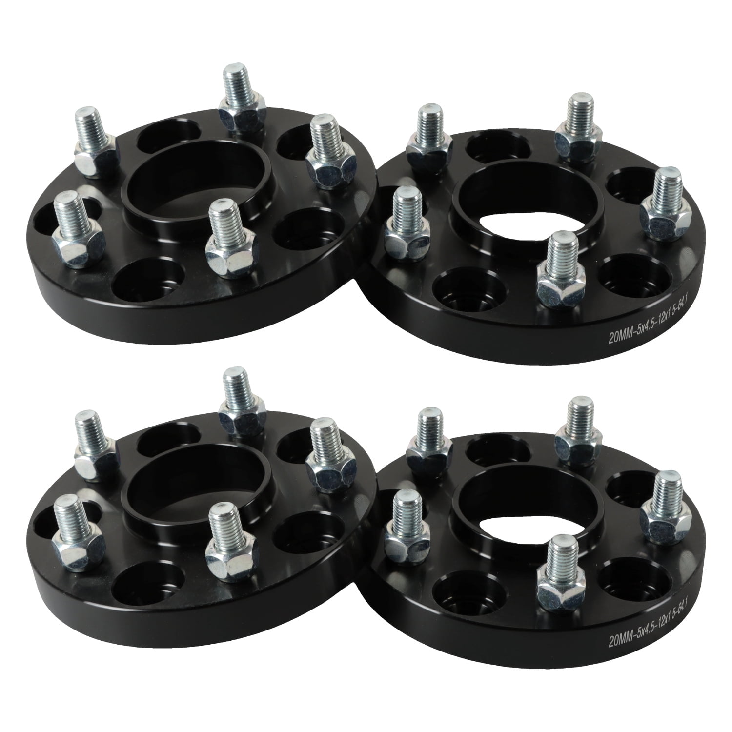 4PCS Wheel Spacers 20MM 5x4.5，12x1.5 Studs 64.1mm Hub Bore，Black Wheel ...