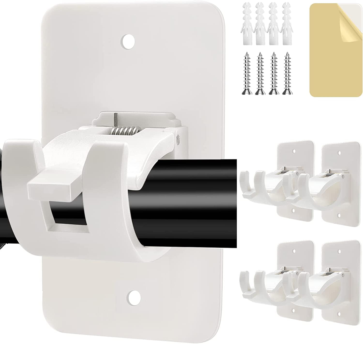 4PCS White Curtain Rod Bracket No Drilling, Adhesive Curtain Rod Holder ...