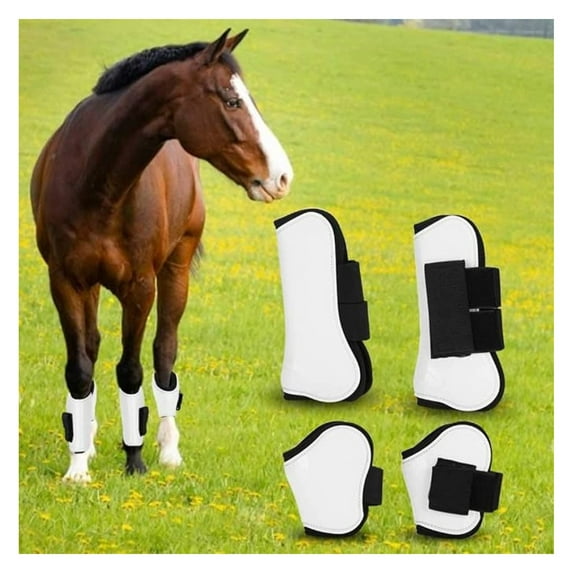 4PCS White PU Shell Horse Front Back Leg Guard Boot Adjustable Wrap ...