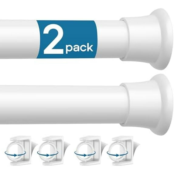 4PCS White Tension Curtain Rod 18-36 Inch Adjustable Curtain Rod No ...