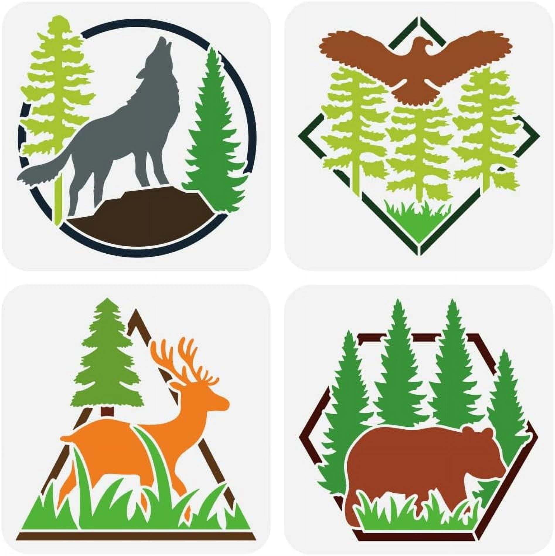 4PCS Wilderness Animals Painting Stencil 7.9x7.9inch Reusable Geometry ...