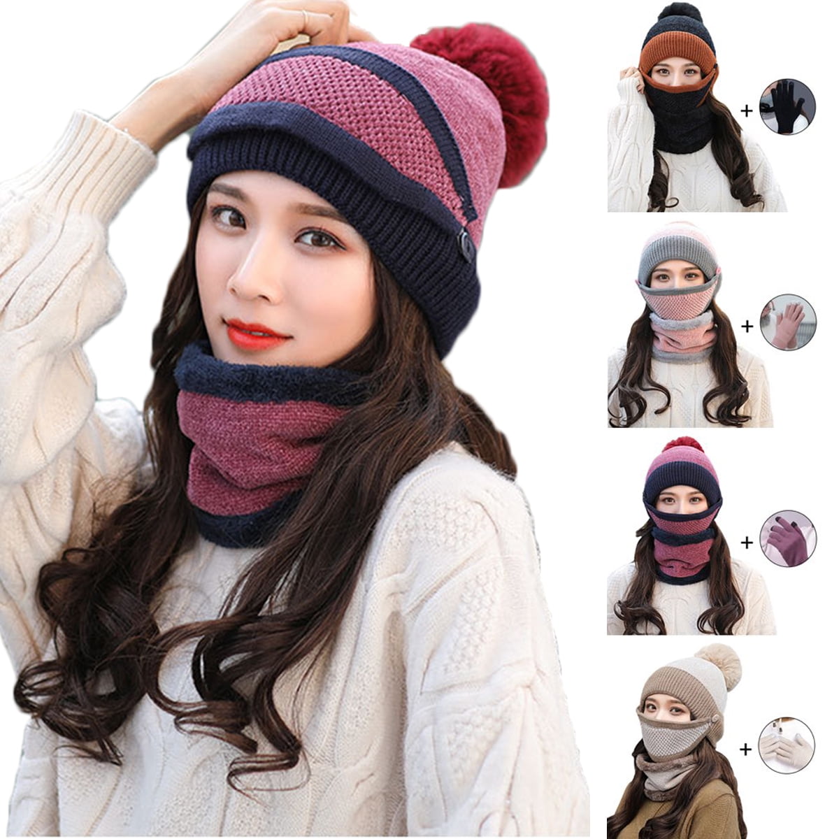 Kids Fleece Lined Knitted Beanie Scarf 4 Pack Super Cozy Kids Winter ...
