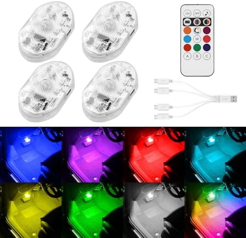 4PCS Wireless Led Lights for Car with Remote,8 Colors Changing RGB Car Led Lights Interior ...