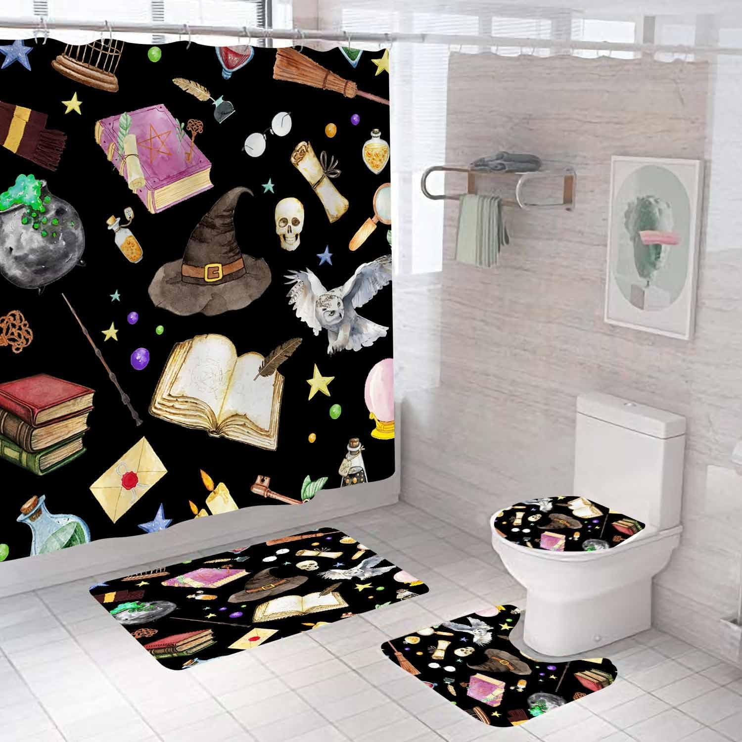 4PCS Witchy Magical Halloween Shower Curtain Sets with Rugs, Waterproof ...