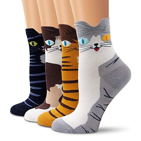 4PCS Women Students Cute Cartoon Fun Funky Warm Ladies Socks, Mid-Calf ...