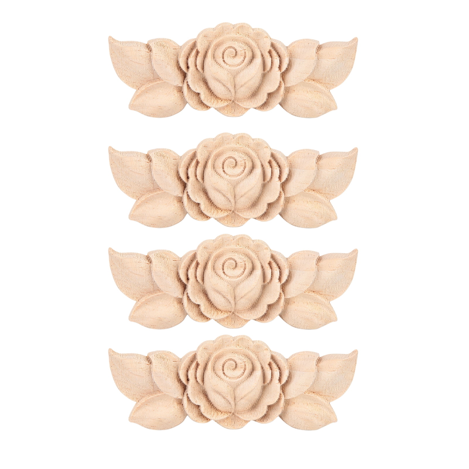 4PCS Wood Carved Corner Onlay Applique Frame Unpainted Furniture Corner ...