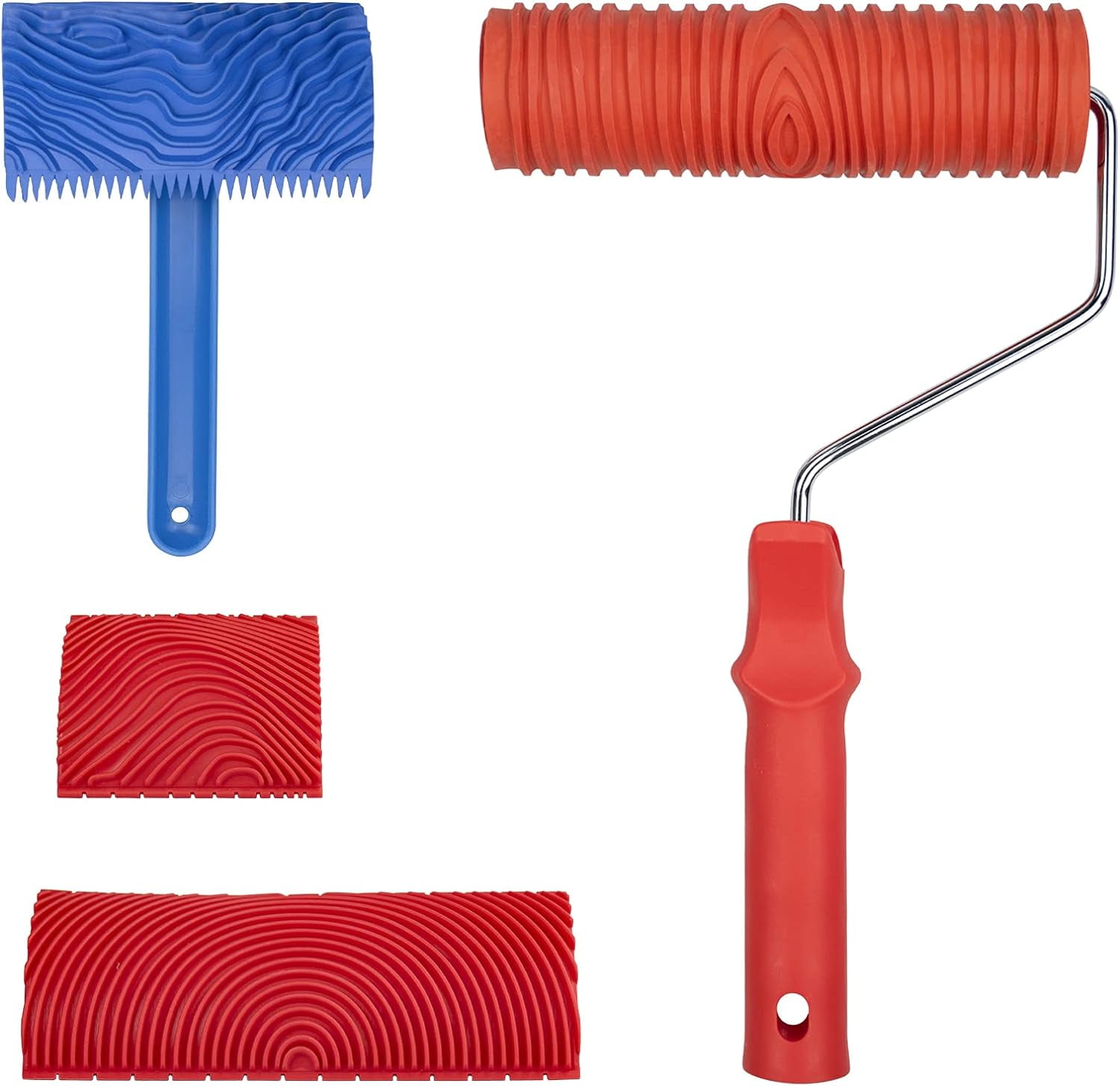 4PCS Wood Grain Paint Rollers with Handles for Creating Realistic Wood ...