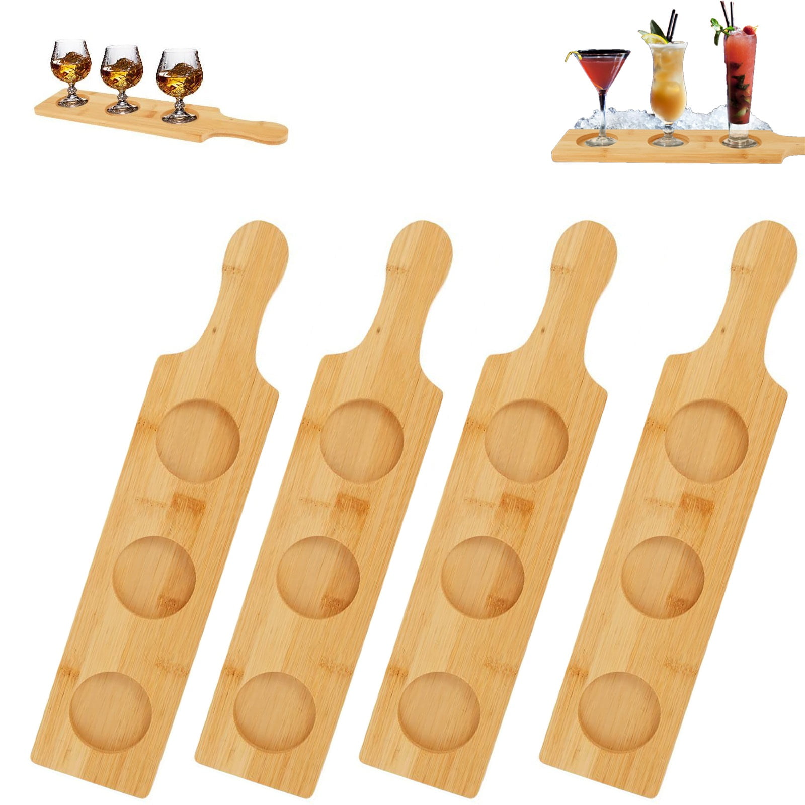 4PCS Wooden Wine Flight Tasting Boards Shot Glass Serving Trays, 15.35" x 3.35" Display Paddles ...