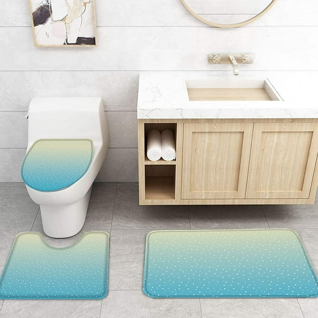 4PCS Yellow Turquoise Bathroom Set with Shower Curtain Set, Toilet Lid ...