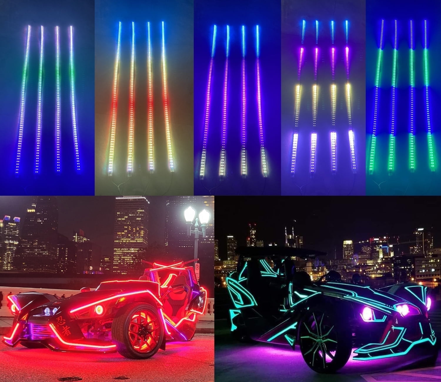 4PCS x5FT Double Row Dream Color CHASING IP68 Bluetooth APP LED ...