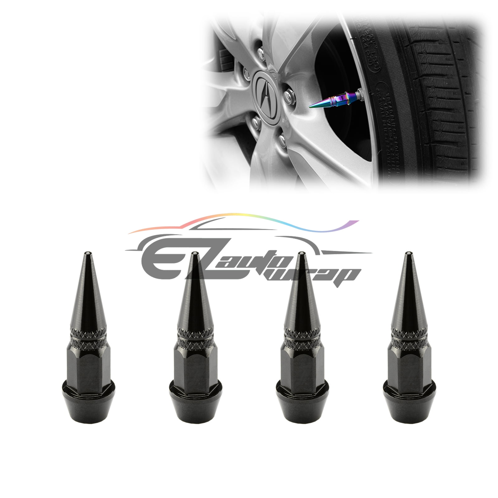 4PCs Black Long Spike Wheel Rims Tire Valve Stem Caps Aluminum Thread ...