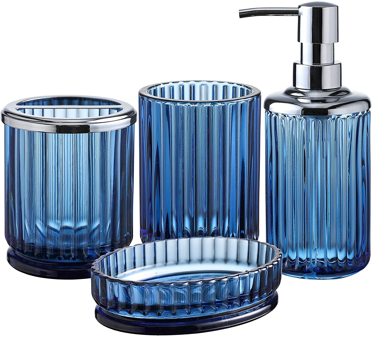 4PCs Heavy Weight Decent Blue Glass Bathroom Accessories Set with ...