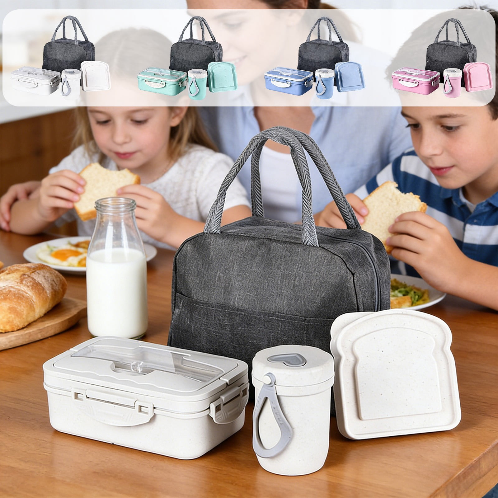 4PCs Lunch Cotainers Bag Set,Leakproof Reusable Insulated Lunch Box ...