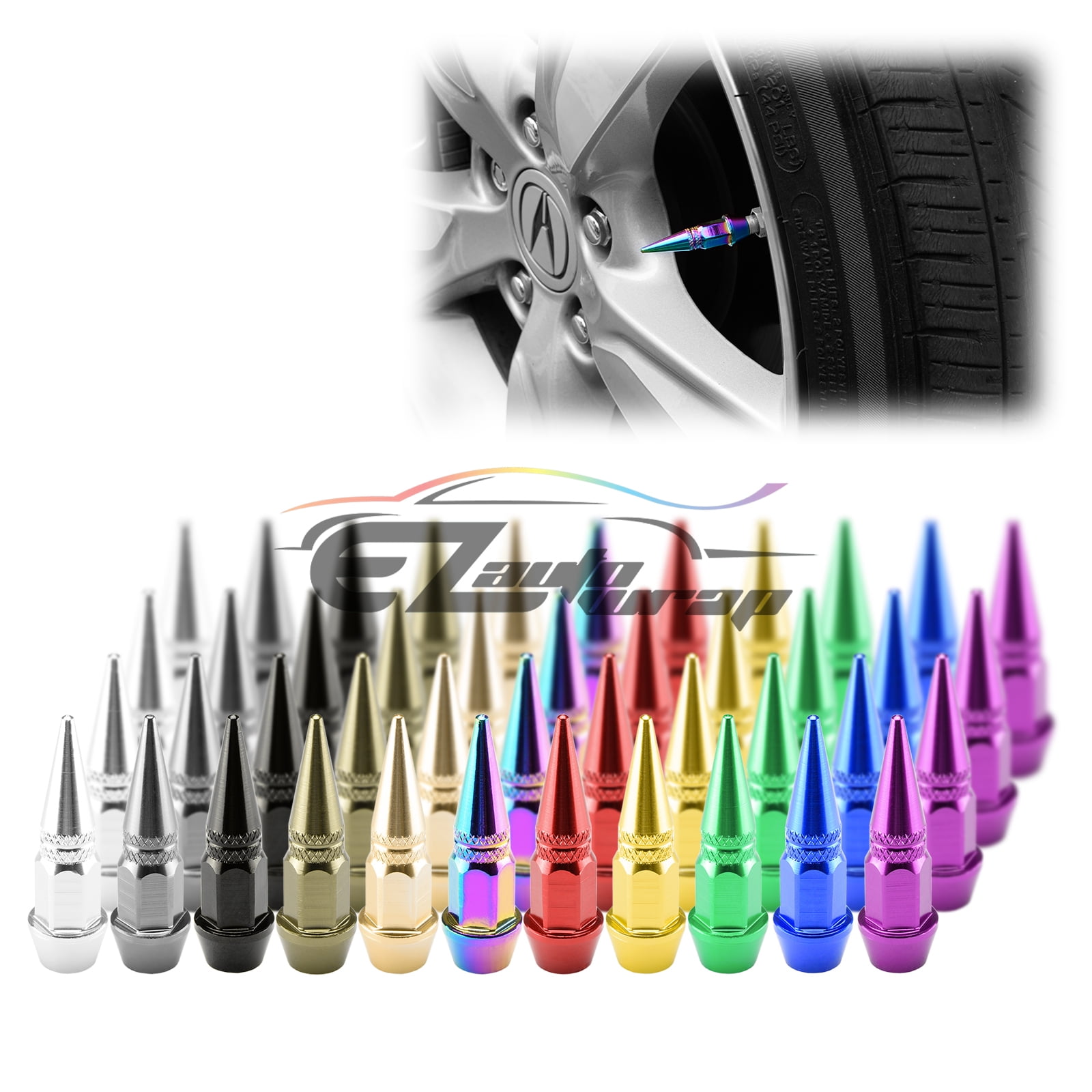 4PCs Neo Chrome Long Spike Wheel Rims Tire Valve Stem Caps Aluminum ...