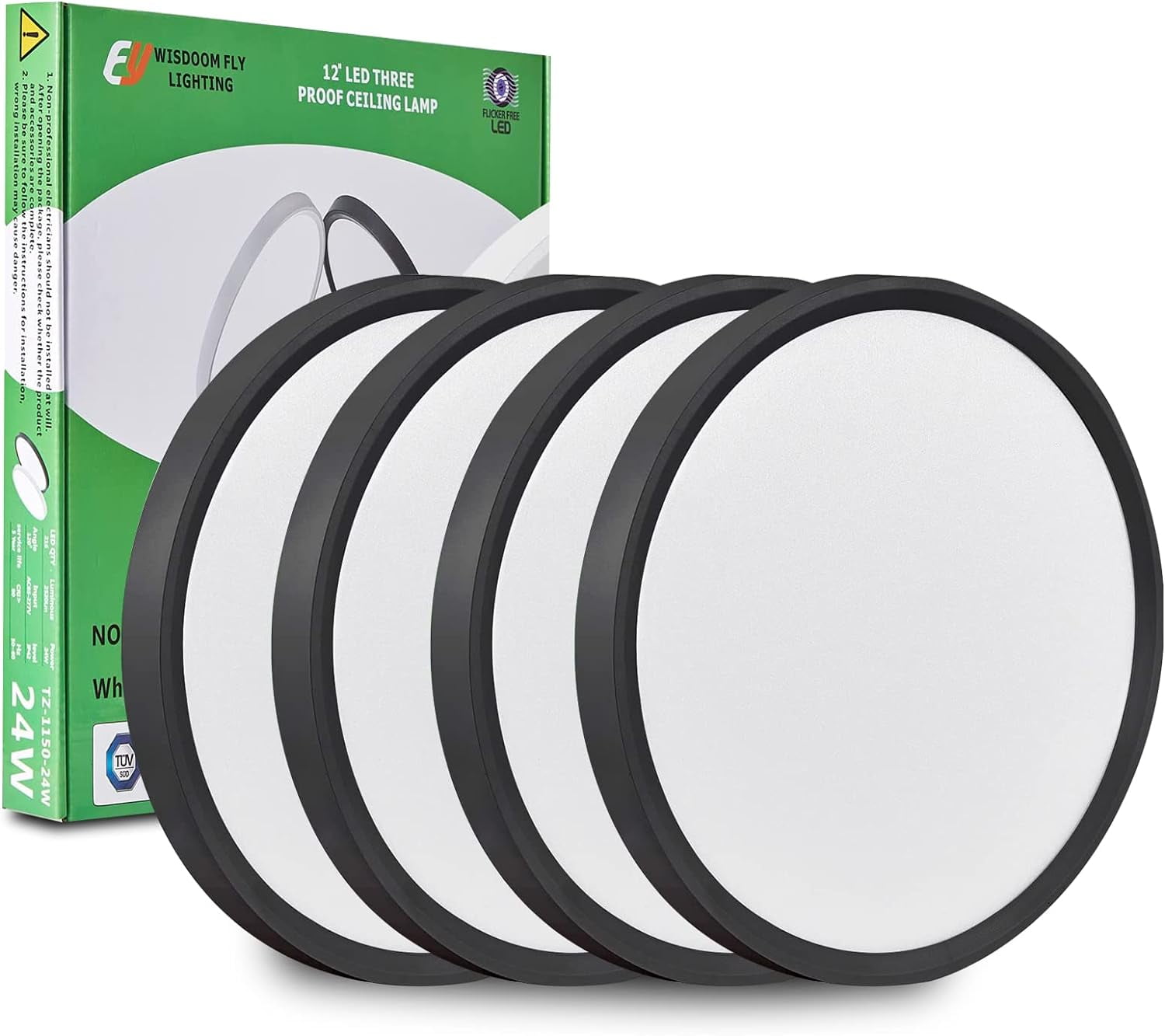 4PK 12 Inch LED Flush Mount Ceiling Light, 24W, 2520LM, 3000K/4000K ...