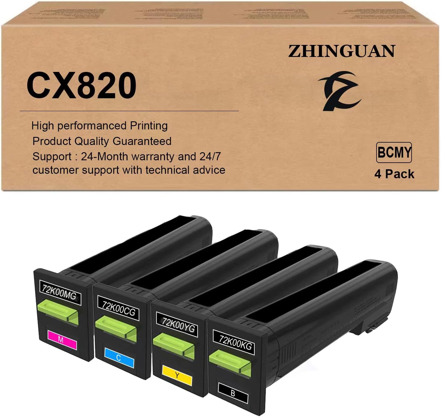 4PK 72K00KG 72K00CG 72K00MG 72K00YG Toner Cartridge Works for CS820 ...