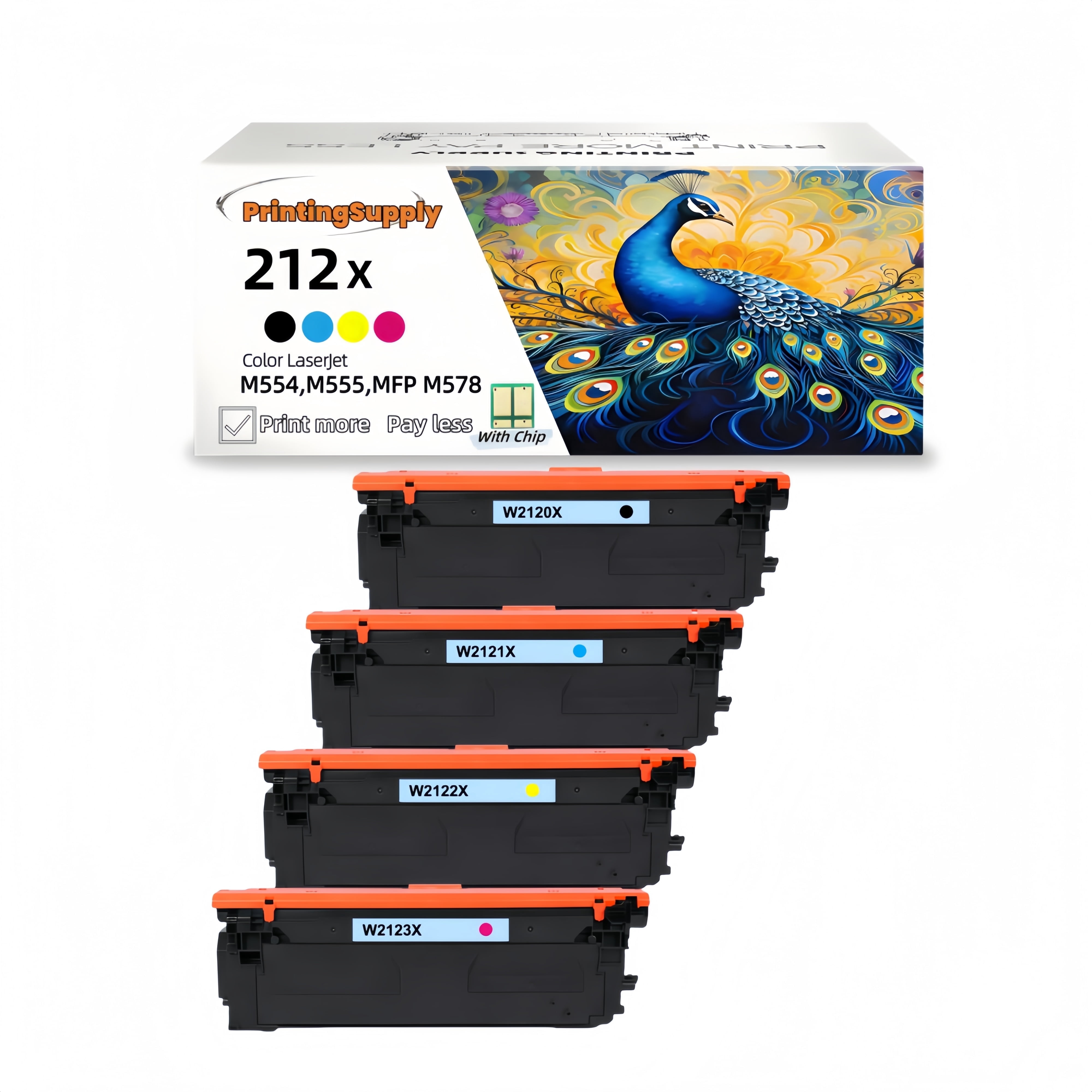 W2121X (212X) High-Yield 4PK BK/C/M/Y Toner Compatible HP 212X Toner ...