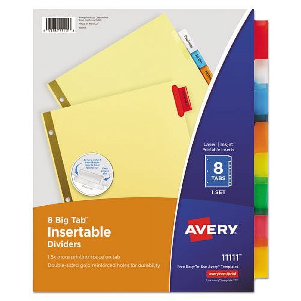 4PK Insertable Big Tab Dividers, 8-Tab, Double-Sided Gold Edge ...