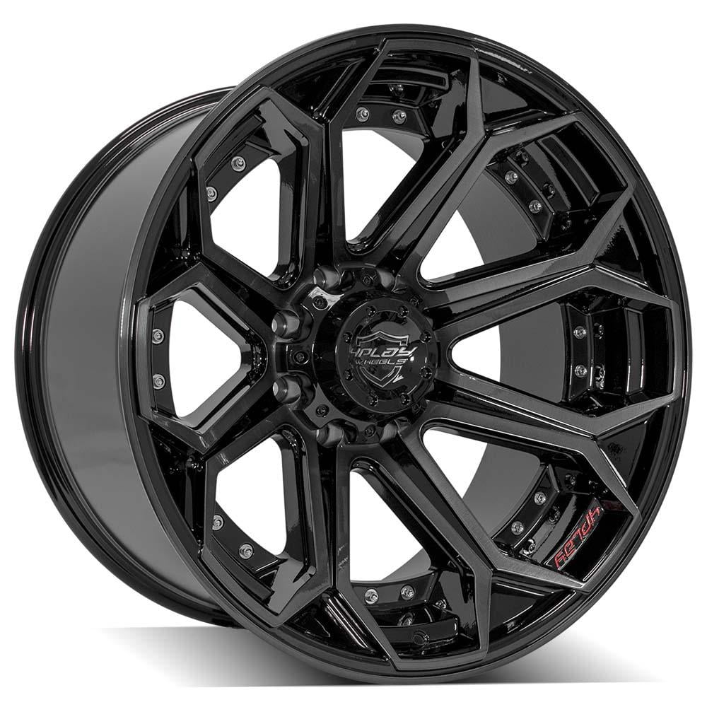 4PLAY Wheels 4P80 22 Inch Rims Fit 8x180 22x12 Gloss Black Brushed with ...