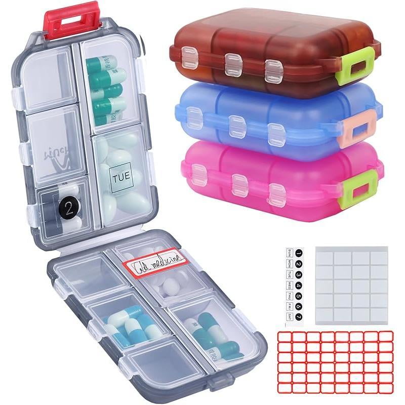4PS Travel Pill Organizer with 164 Slice Labels,10 Compartments Travel ...