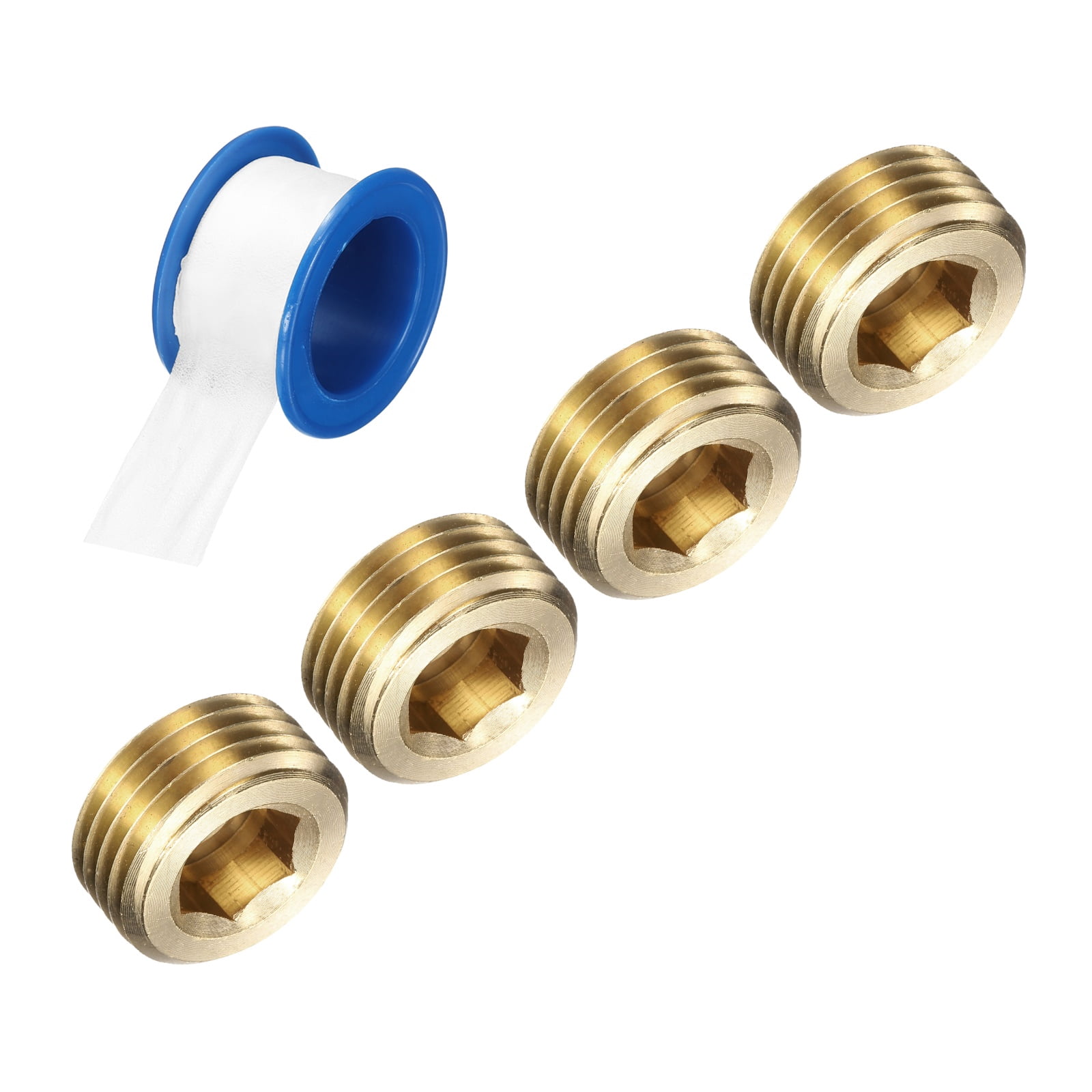 4Pack 1/2 BSP Brass Pipe Plug Fitting, Male Thread Internal Hex Socket ...