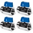 4Pack 1/2" Mini Ball Valve, 304 Stainless Steel Shut-Off Valve NPT ...
