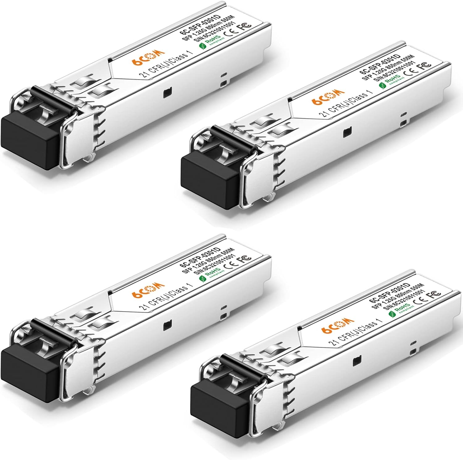4Pack 1.25G SFP Transceiver, 1000Base-sx 850nm MMF Module, up to 550M ...