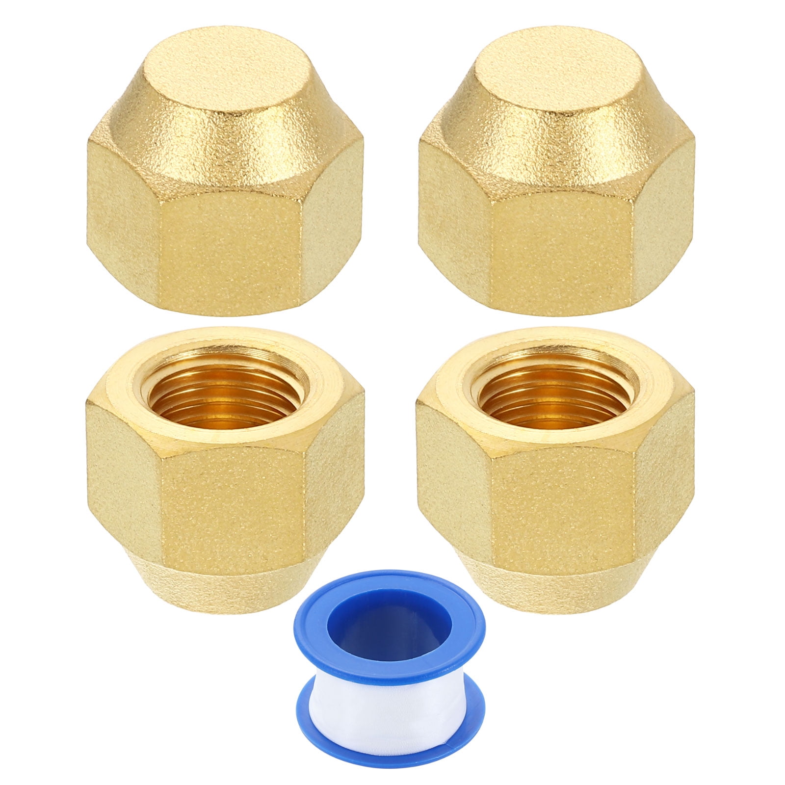 4Pack 1/4" Tube OD Brass Flare Cap, 7/16"-20 UNF Female Thread SAE Pipe ...