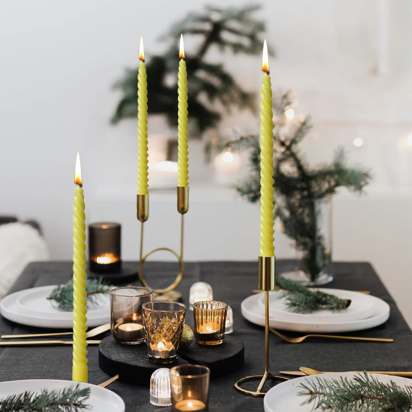 4Pcs 10Inch Yellow Spiral Taper Candles for Summer Spring Home ...