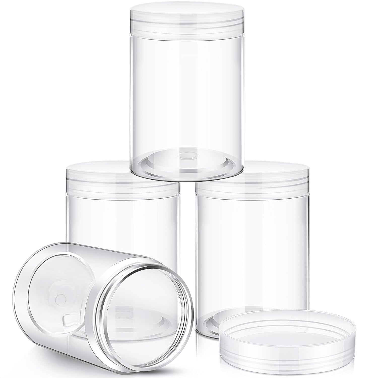 4Pack 10oz Plastic Storage Jars with Lids - Leakproof Round Clear ...