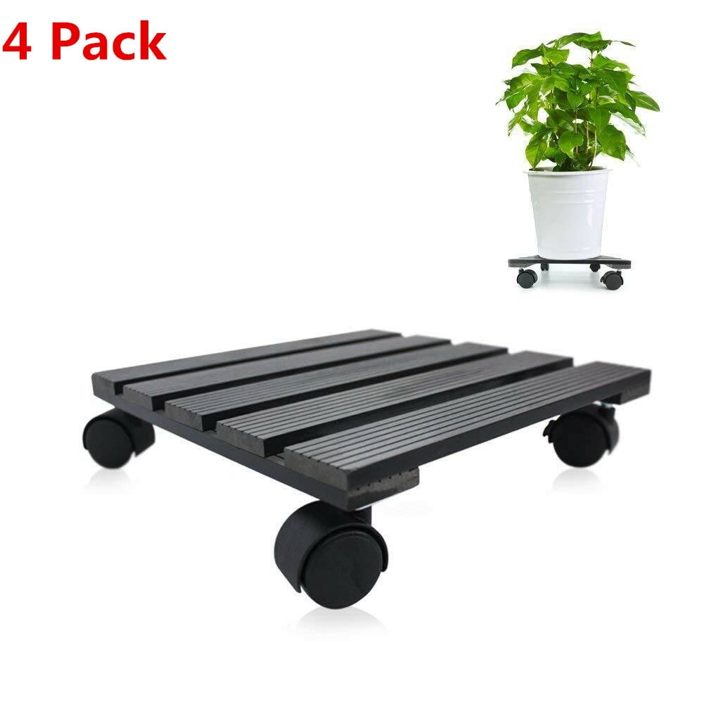 4Pack 12inch Square Wood Roller Planter Caddy Fruitwood Slatted Wheel ...