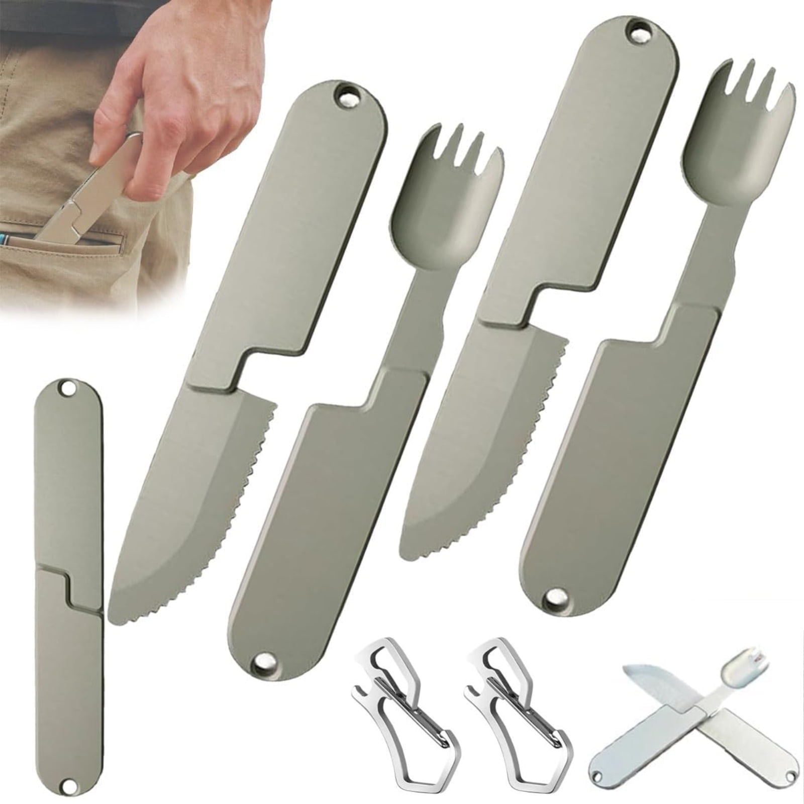 4Pack 2 In 1 Camping Eating Utensils Set, Lucaya Reusable Magnetic ...