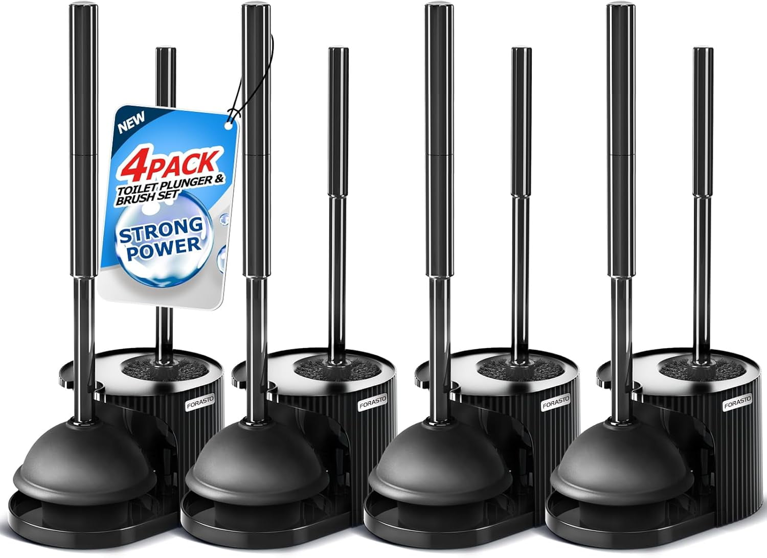 4Pack 2 in 1 Toilet Brush and Plunger Set, Extended Handle Plunger ...
