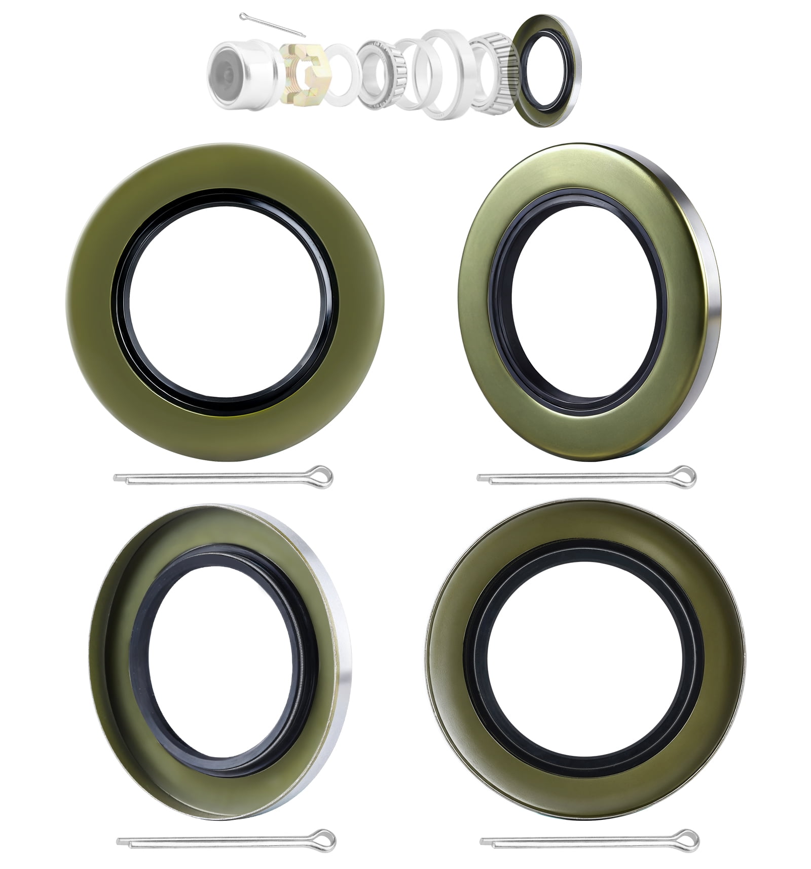 4Pack 2.125"ID x 3.376"OD Double Lip Grease Seal with 10 Cotter Pins ...
