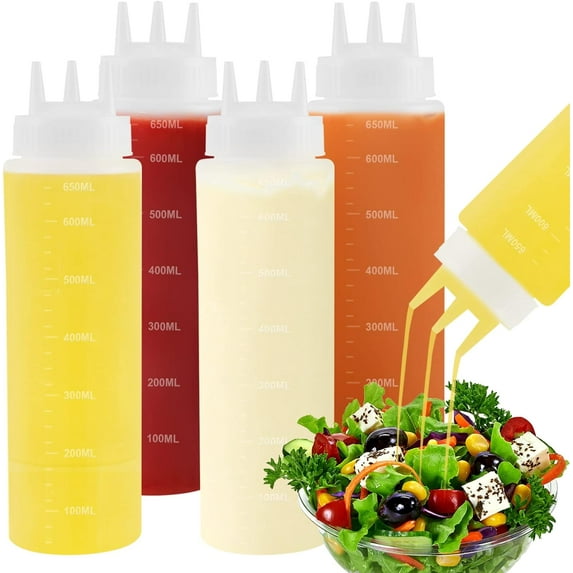4Pack 23oz Plastic Squeeze Condiment Bottles 3 Holes Sauce Squeeze ...