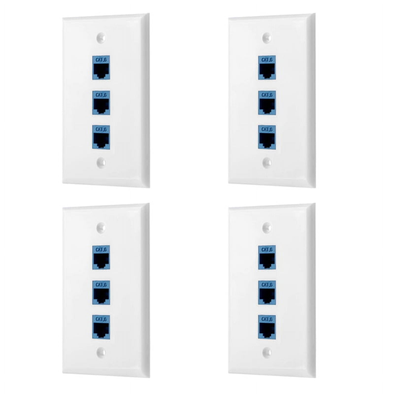 4Pack 3-Port Ethernet Wall Plate, RJ45 Wall Plate with RJ45 Inline ...