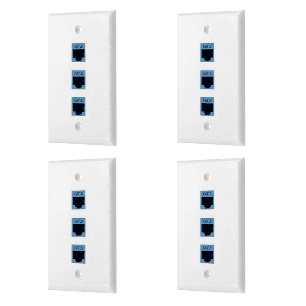 4Pack 3-Port Ethernet Wall Plate, RJ45 Wall Plate with RJ45 Inline ...
