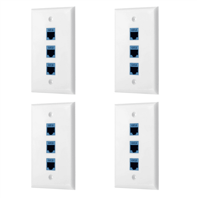 4Pack 3-Port Ethernet Wall Plate, RJ45 Wall Plate with RJ45 Inline ...