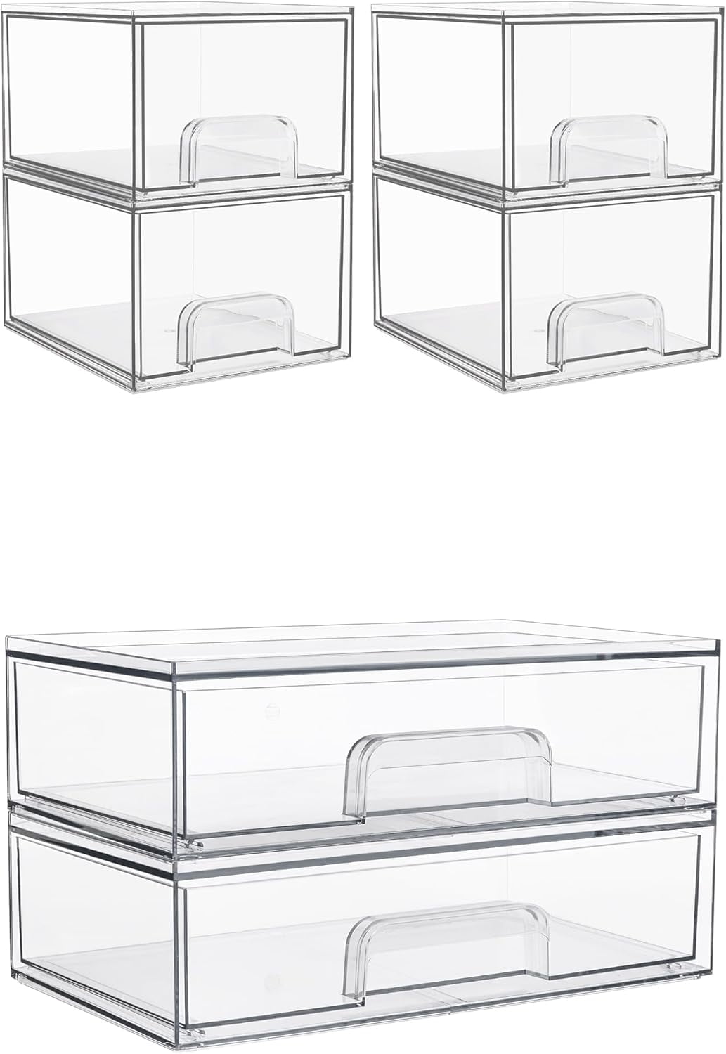 4Pack 4.4''Tall and 2Pack 12'' Wide Stackable Makeup Organizer Storage ...