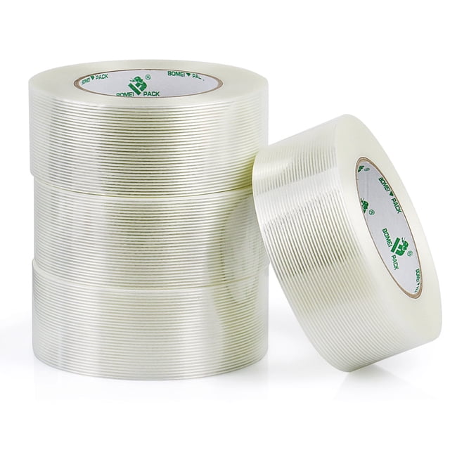 BOMEI PACK 4Pack, 2inch 60yards Clear Strapping Tape, Reinforced Mono ...