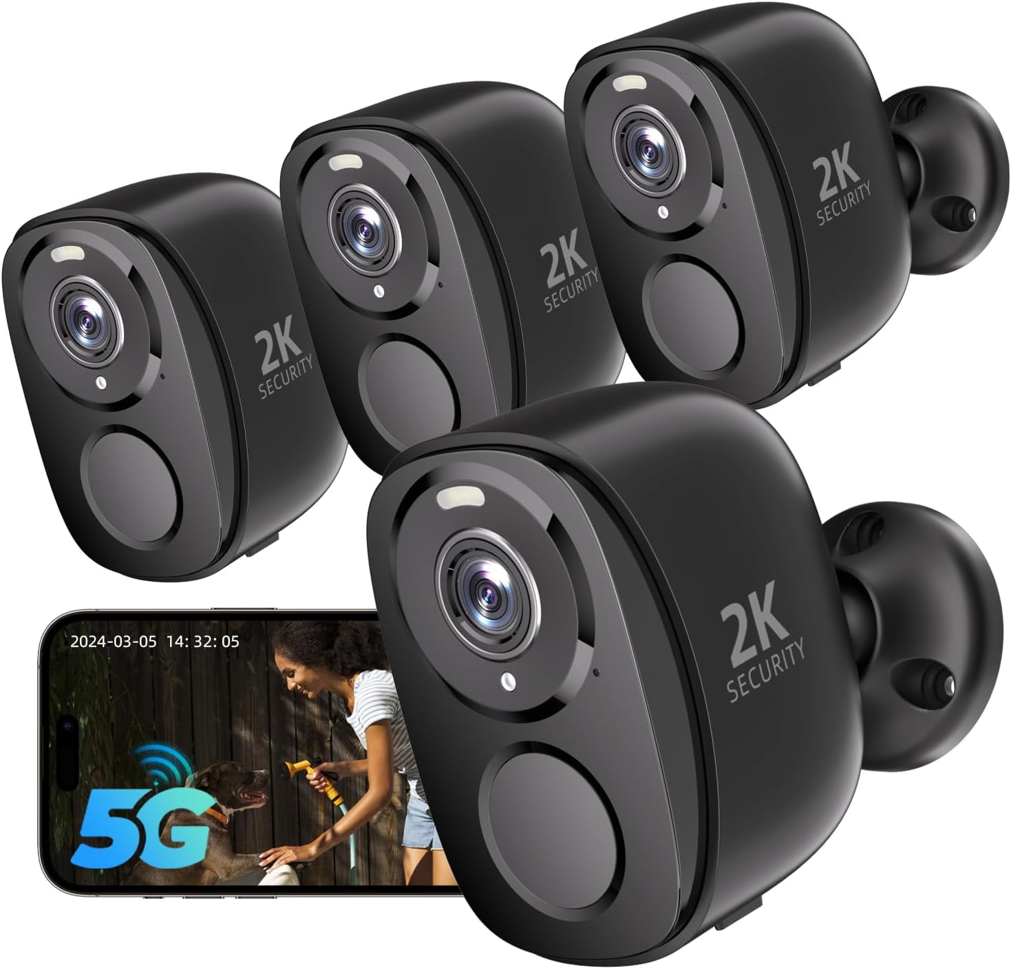 4Pack 5G/2.4G Security Cameras Wireless Outdoor,2K Battery Powered AI ...