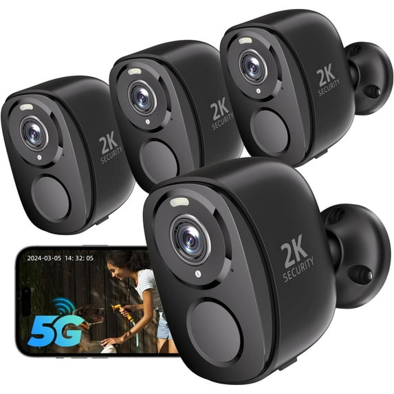 4Pack 5G/2.4G Security Cameras Wireless Outdoor,2K Battery Powered AI ...