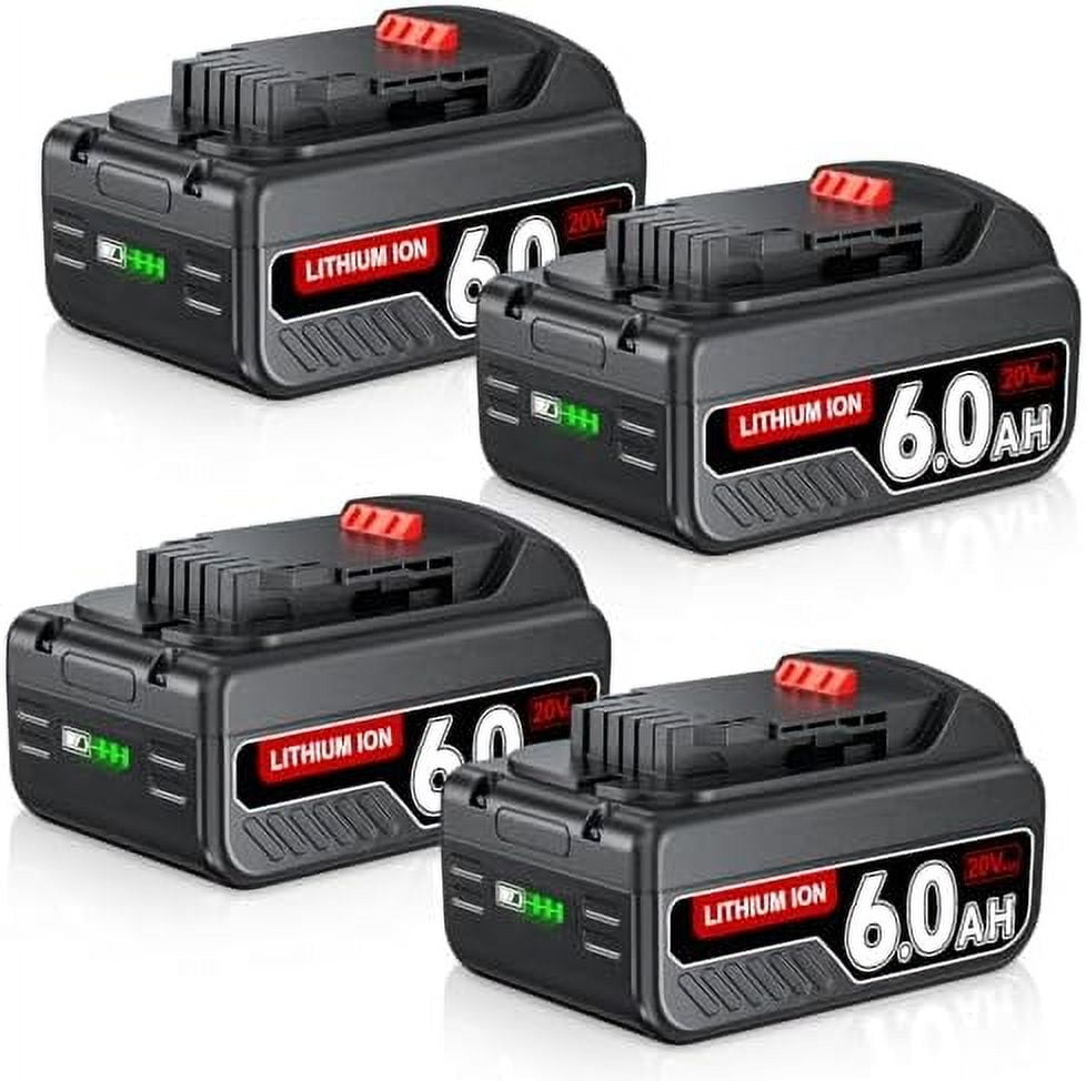 4Pack 6.0Ah 20V DCB200 Li-ion Replacement for Dewalt 20V Battery Compatible with Dewalt Battery ...
